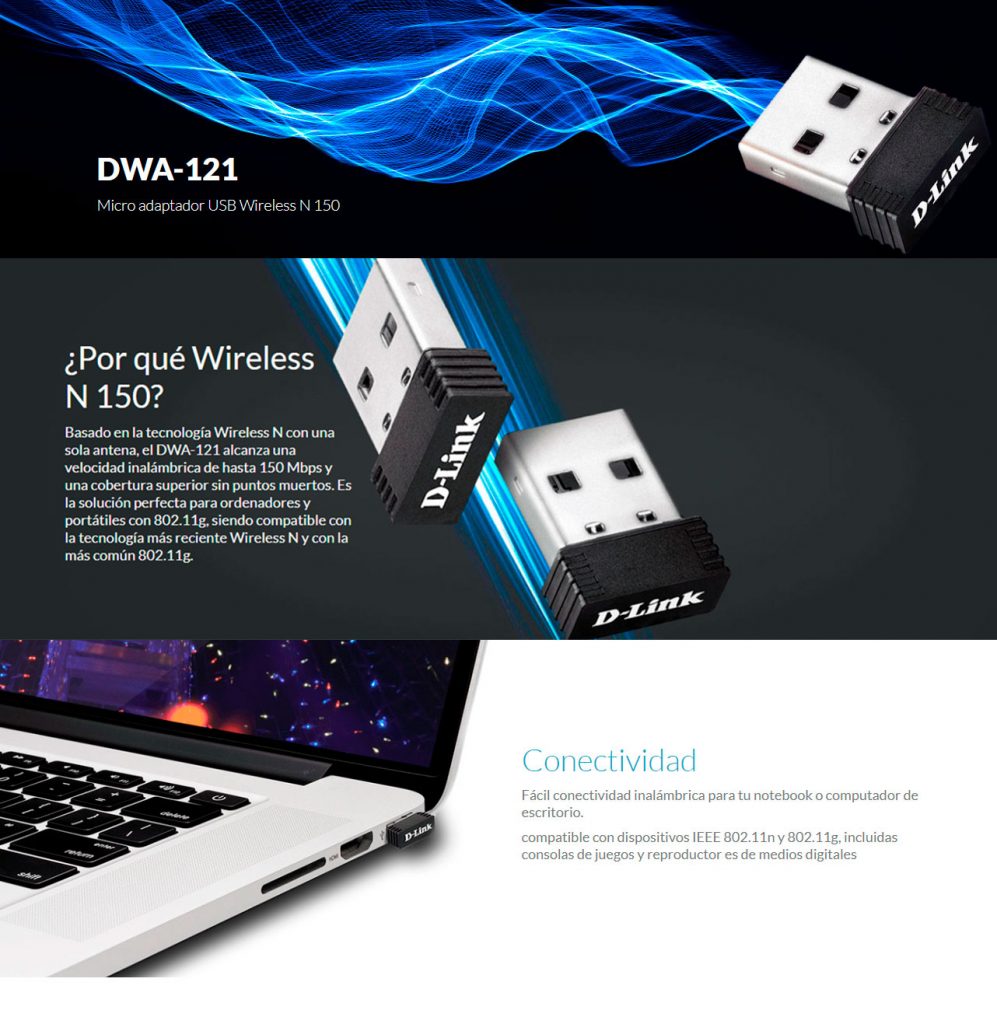 D-Link DWA-121 Wireless N 150 USB PICO Adapter – Más Stock